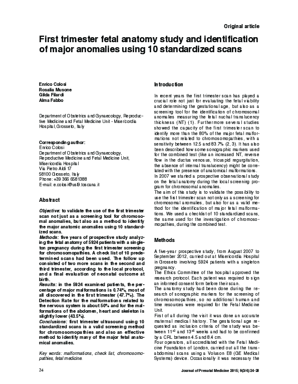 (PDF) First trimester fetal anatomy study and identification of major ...