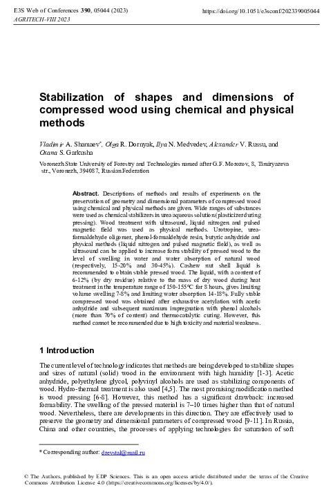 (PDF) Stabilization of shapes and dimensions of compressed wood using ...