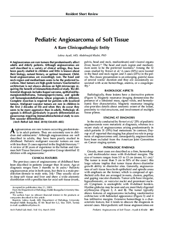 (PDF) Pediatric angiosarcoma of soft tissue: a rare clinicopathologic ...