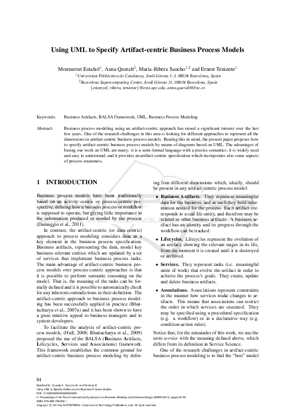 (PDF) Using UML to Specify Artifact-centric Business Process Models