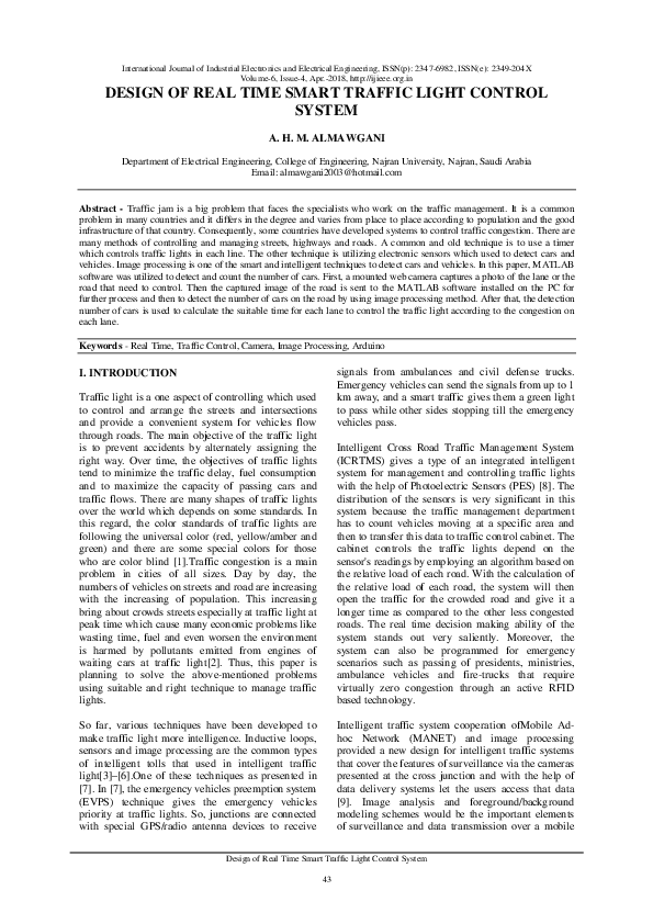 (PDF) Design of Real Time Smart Traffic Light Control System