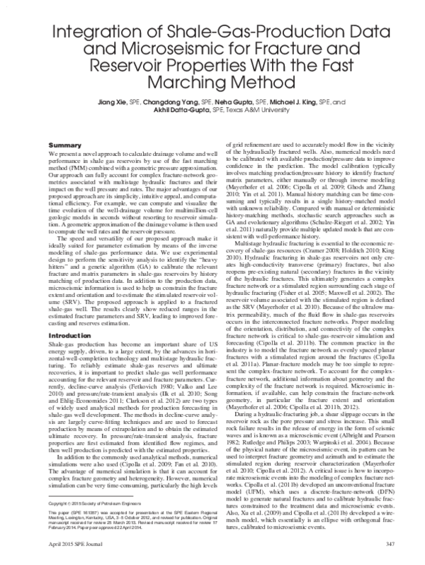 (PDF) Integration of Shale-Gas-Production Data and Microseismic for Fracture and Reservoir ...