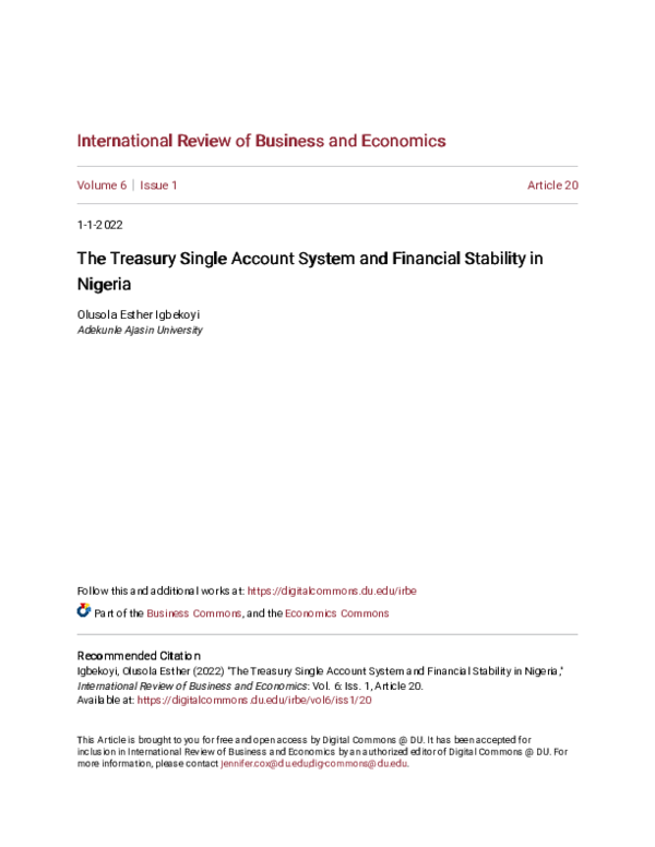 (PDF) The Treasury Single Account System and Financial Stability in Nigeria