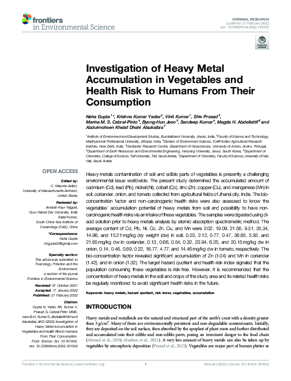 (PDF) Investigation of Heavy Metal Accumulation in Vegetables and ...