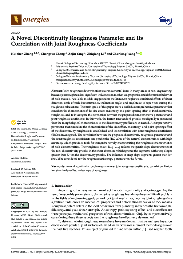 (PDF) A Novel Discontinuity Roughness Parameter and Its Correlation with Joint Roughness ...