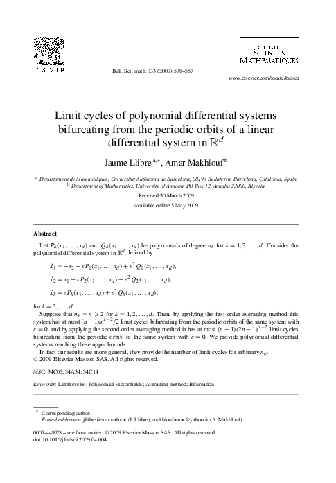 (PDF) Limit cycles of polynomial differential systems bifurcating from ... (PDF) Limit cycles of polynomial differential systems bifurcating from ...