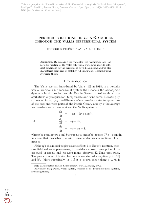 (PDF) Periodic solutions of El Niño model through the Vallis ...