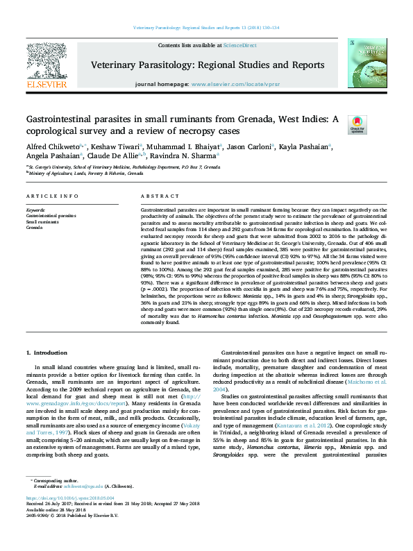 (PDF) Gastrointestinal parasites in small ruminants from Grenada, West ...