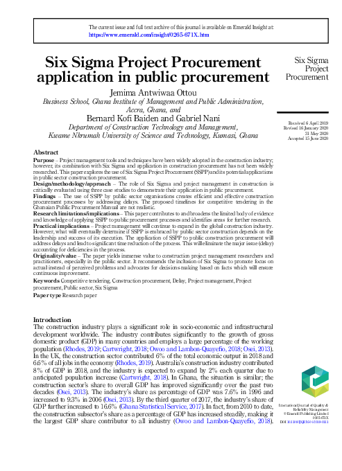 (PDF) Six Sigma Project Procurement application in public procurement