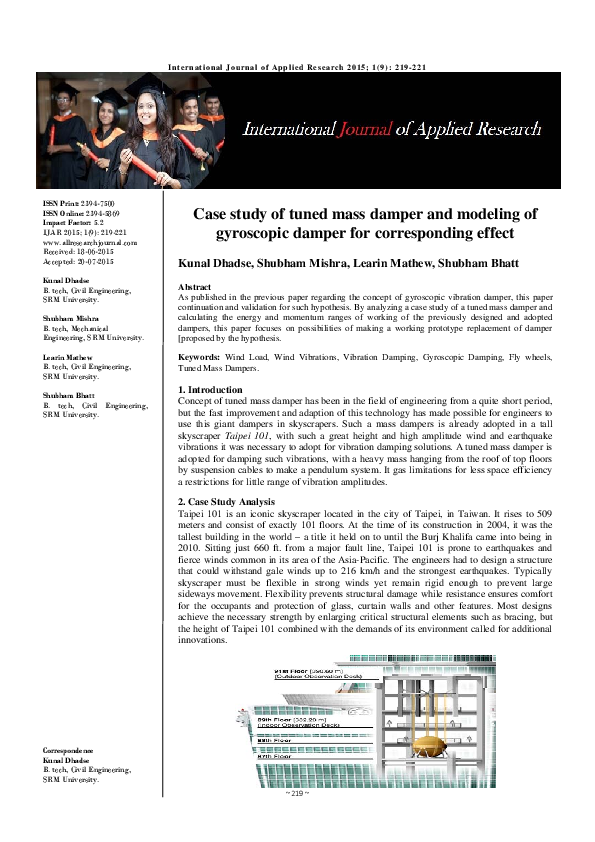 (PDF) Case study of tuned mass damper and modeling of gyroscopic damper for corresponding effect