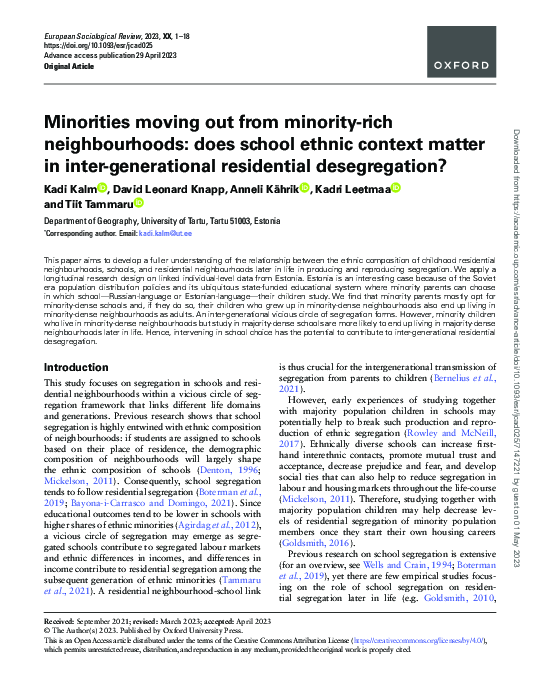 (PDF) Minorities moving out from minority-rich neighbourhoods: does ...