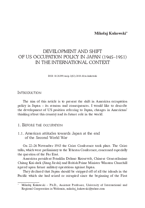 (PDF) DEVELOPMENT AND SHIFT OF US OCCUPATION POLICY IN JAPAN (1945-1951 ...