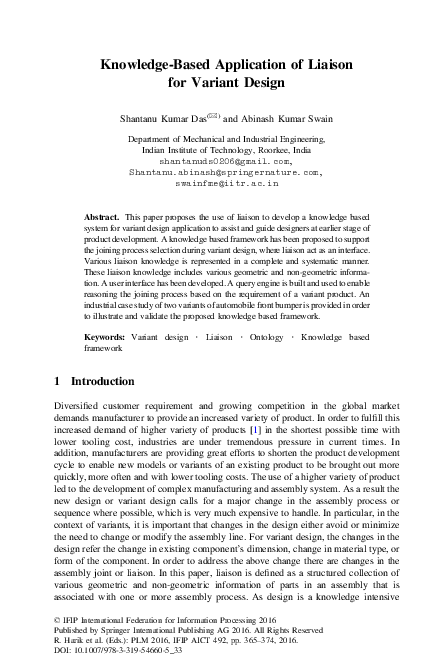(PDF) Knowledge-Based Application of Liaison for Variant Design