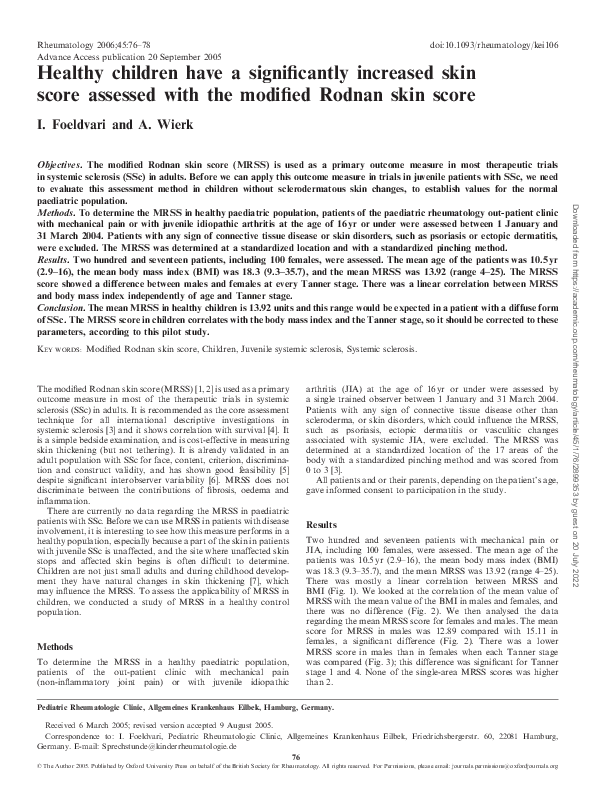 (PDF) Healthy children have a significantly increased skin score ...