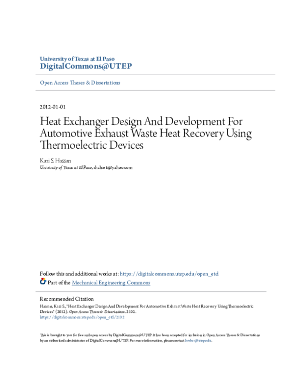 (PDF) Heat exchanger design and development for automotive exhaust ...