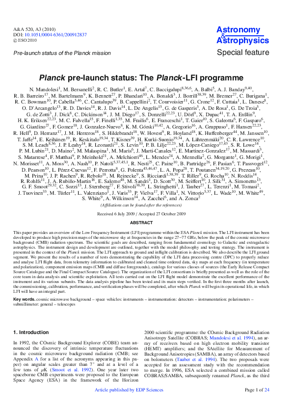 (PDF) Planckpre-launch status: ThePlanck-LFI programme