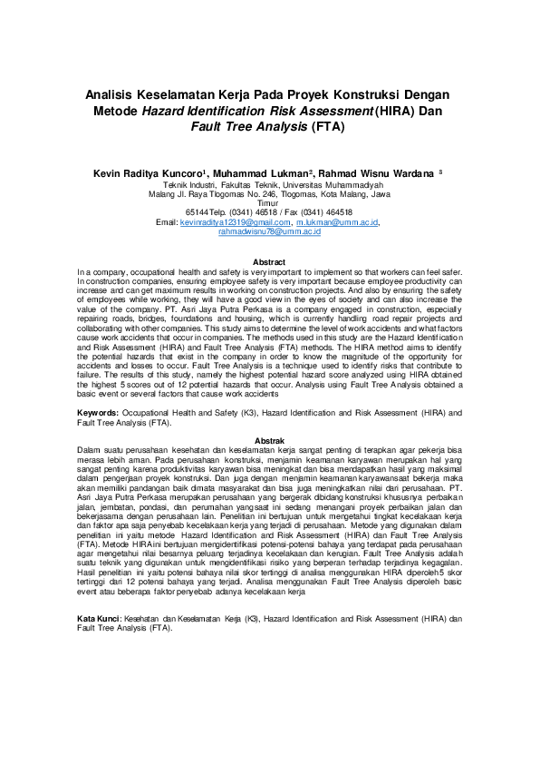(PDF) Analisis Keselamatan Kerja Pada Proyek Konstruksi Dengan Metode Hazard Identification Risk ...