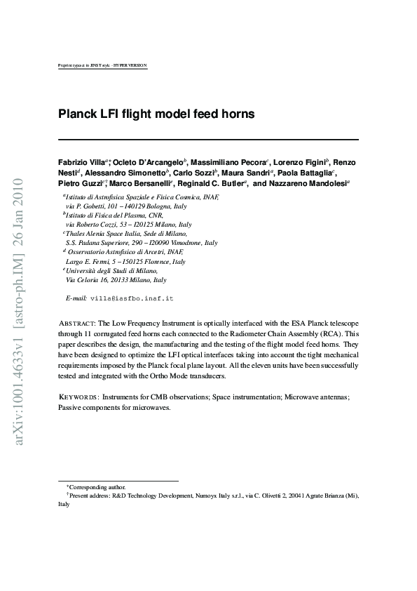 (PDF) Planck-LFI flight model feed horns