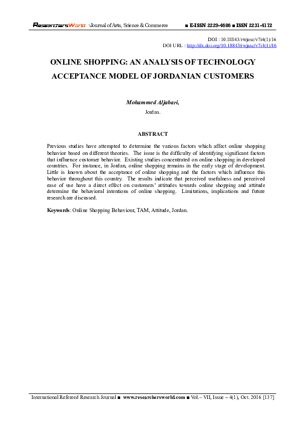 (PDF) Online Shopping: An Analysis of Technology Acceptance Model of ...