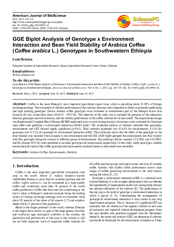 (PDF) GGE Biplot Analysis of Genotype x Environment Interaction and ...