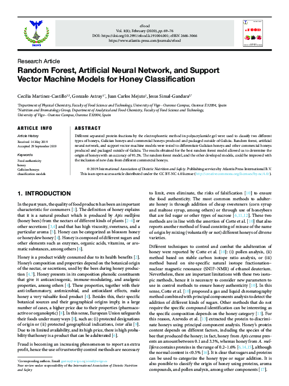 (PDF) Random Forest, Artificial Neural Network, and Support Vector Machine Models for Honey ...