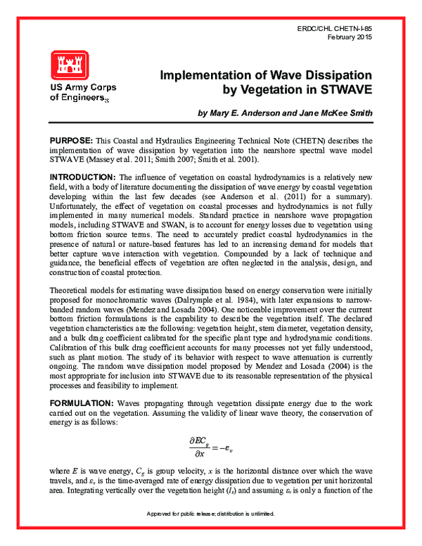 Pdf Implementation Of Wave Dissipation By Vegetation In Stwave