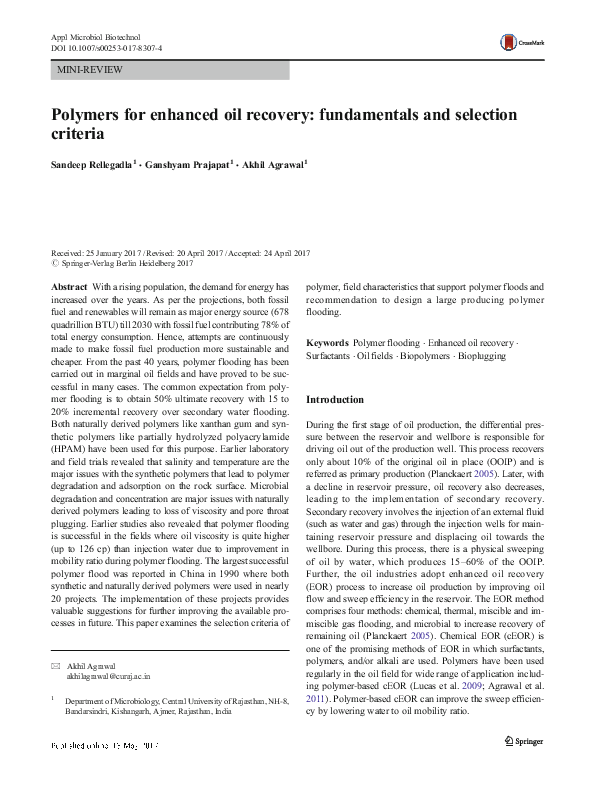 (PDF) Polymers for enhanced oil recovery: fundamentals and selection ...
