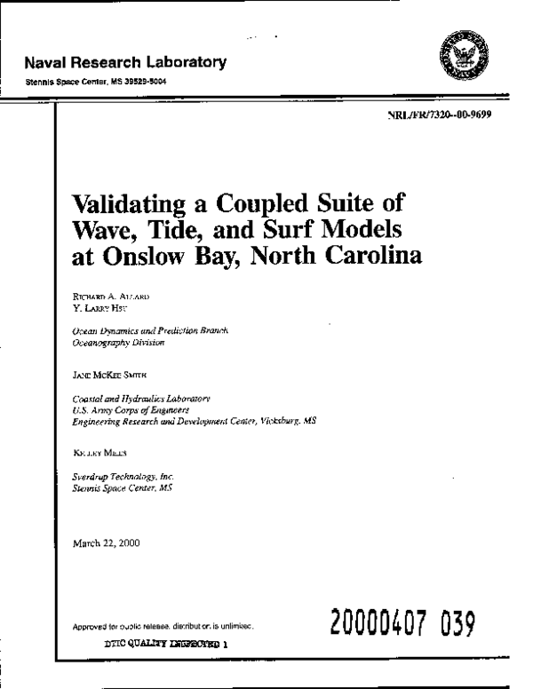 Pdf Validating Wave Tide And Surf Models In Onslow Bay Nc