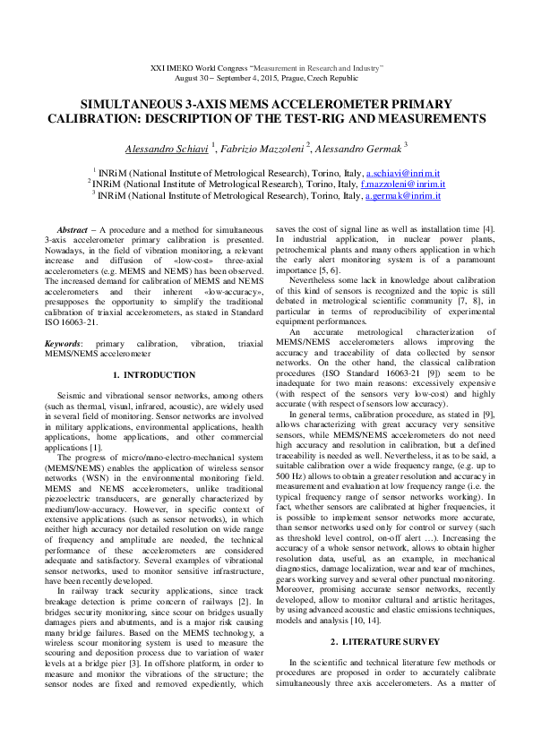 (PDF) Simultaneous 3-AXIS Mems Accelerometer Primary Calibration ...
