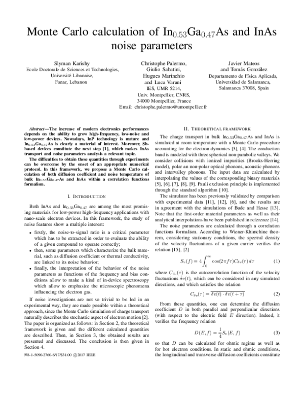 (PDF) Monte Carlo calculation of In0.53Ga0.47As and InAs noise parameters