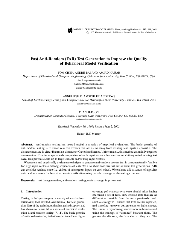 (PDF) Fast Anti-Random (FAR) Test Generation to Improve the Quality of ...