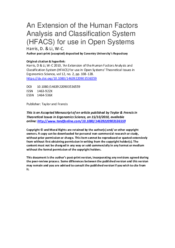 (PDF) An extension of the Human Factors Analysis and Classification ...