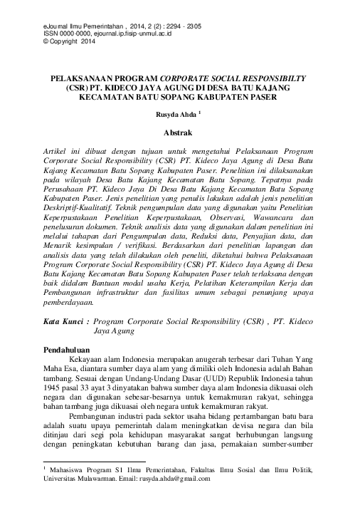 (PDF) Pelaksanaan Program Corporate Social Responsibilty (CSR) Pt ...