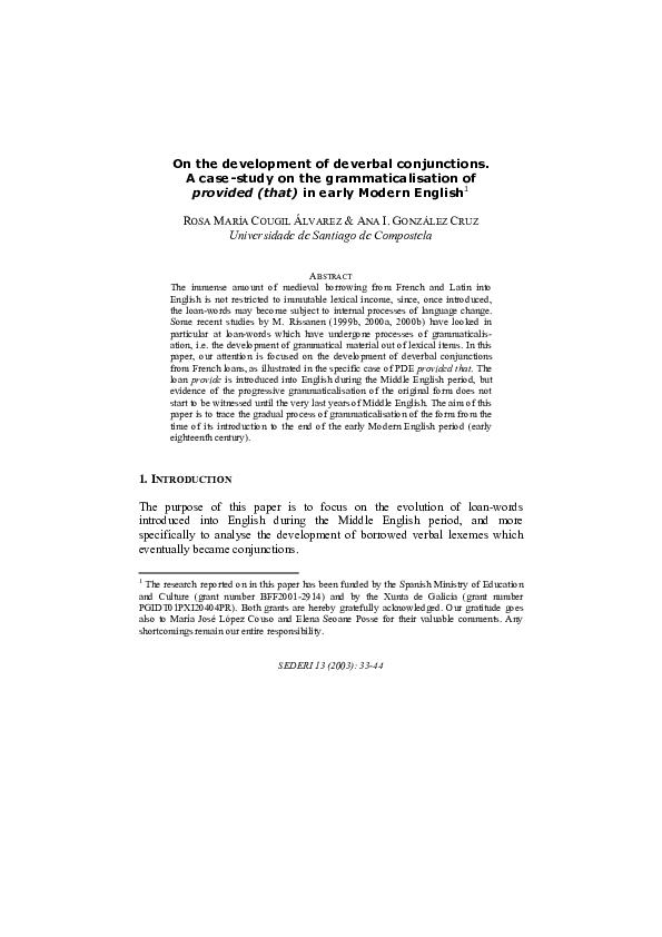 (PDF) On the development of deverbal conjunctions