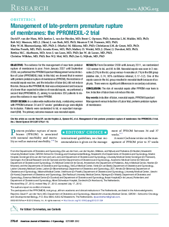 (PDF) Management of late-preterm premature rupture of membranes: the ...