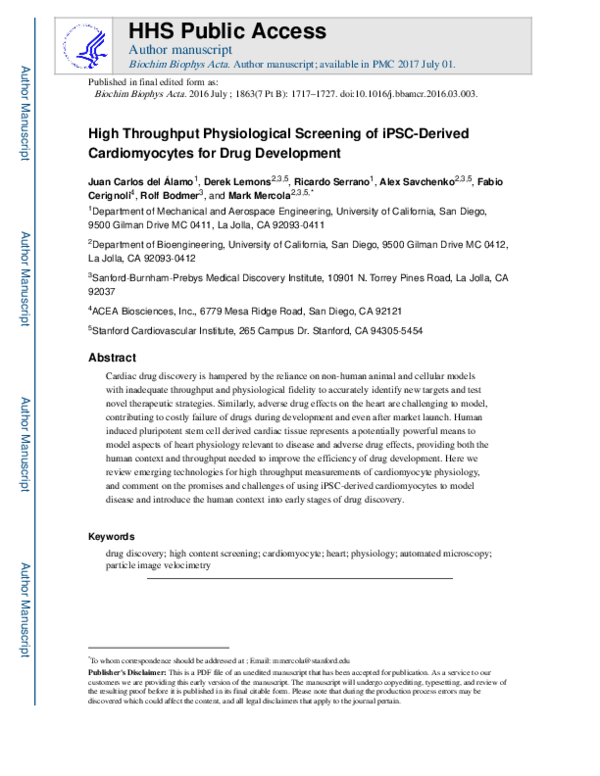 (PDF) High throughput physiological screening of iPSC-derived ...