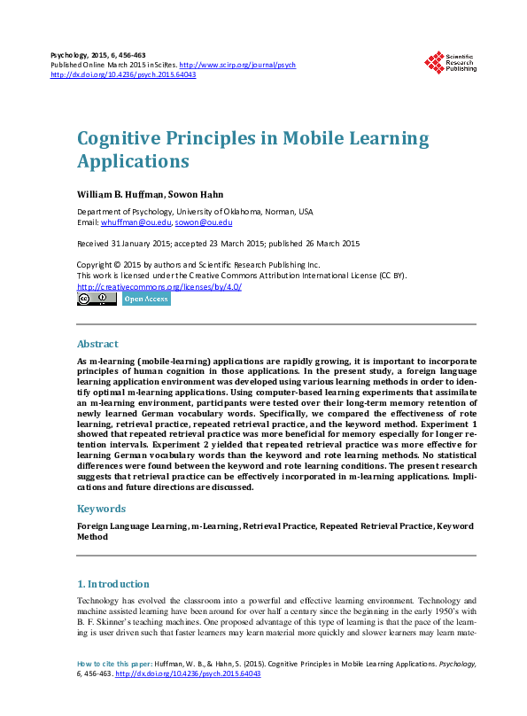 (PDF) Cognitive Principles in Mobile Learning Applications