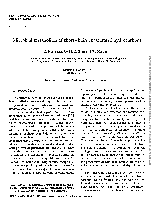 (PDF) Microbial metabolism of short-chain unsaturated hydrocarbons