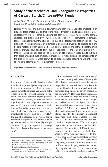 (PDF) Study of the Mechanical and Biodegradable Properties of Cassava Starch/Chitosan/PVA Blends