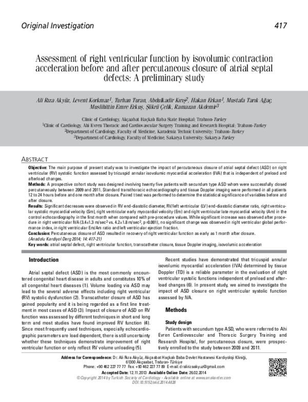 (PDF) Assessment of right ventricular function by isovolumic ...