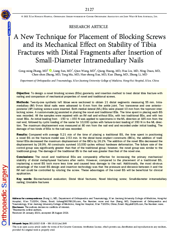 (PDF) A New Technique for Placement of Blocking Screws and its ...
