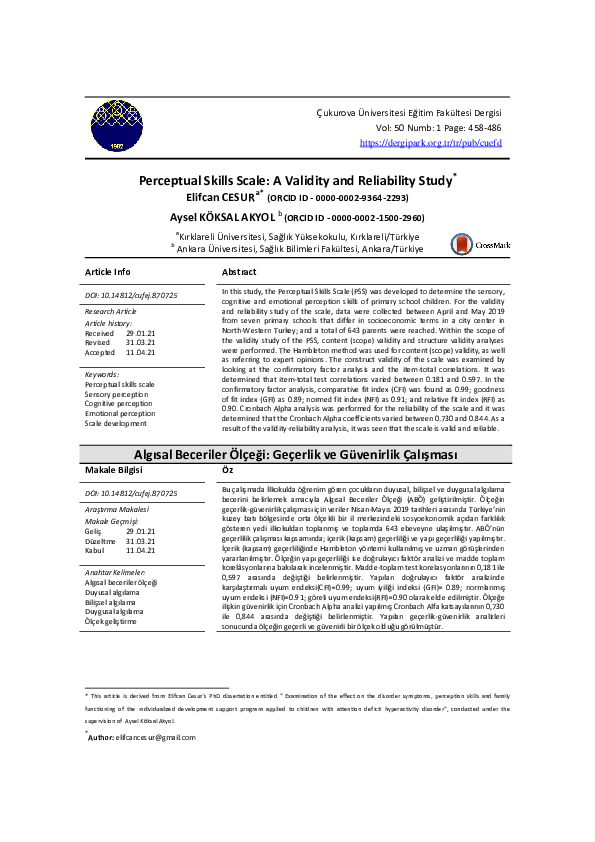 (PDF) Perceptual Skills Scale: A Validity and Reliability Study