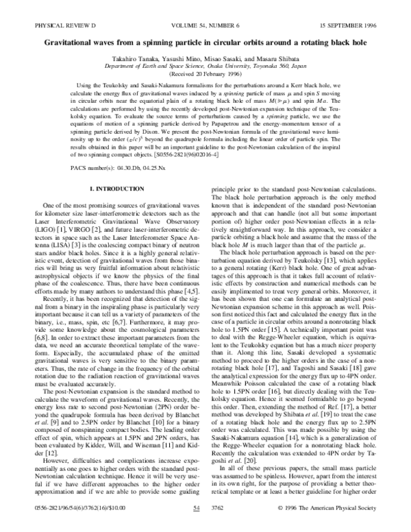 Pdf Gravitational Waves From A Spinning Particle In Circular Orbits Around A Rotating Black Hole