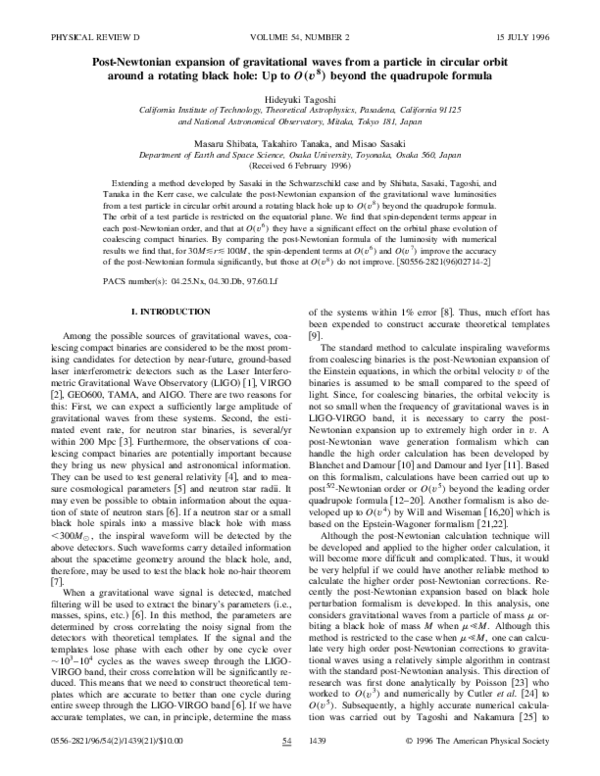 Pdf Post Newtonian Expansion Of Gravitational Waves From A Particle In Circular Orbit Around A