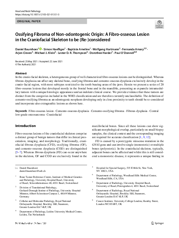 (PDF) Revisiting Ossifying Fibroma in Craniofacial Lesions