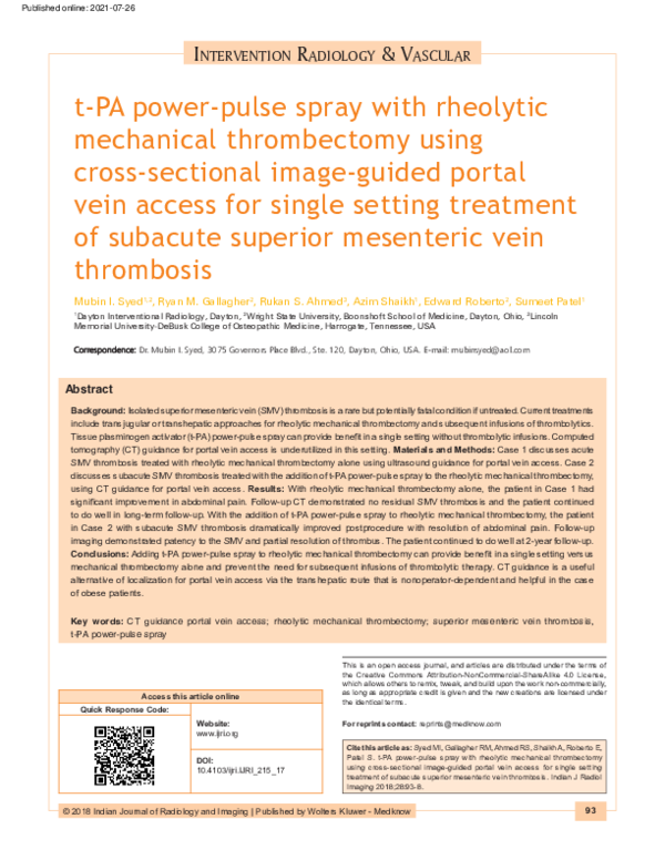 (PDF) t-PA power-pulse spray with rheolytic mechanical thrombectomy ...