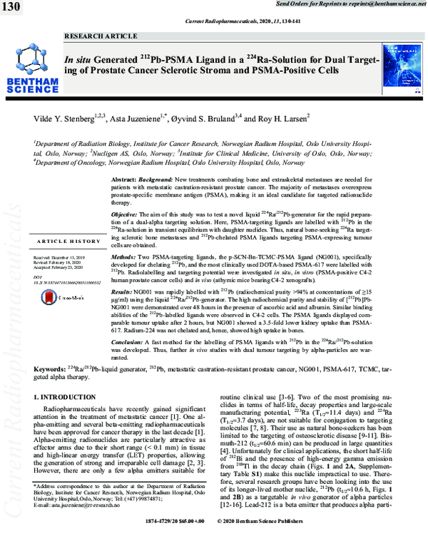 (PDF) In situ Generated 212Pb-PSMA Ligand in a 224Ra-Solution for Dual ...
