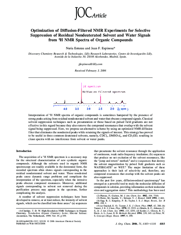 (PDF) Optimization of Diffusion-Filtered NMR Experiments for Selective ...