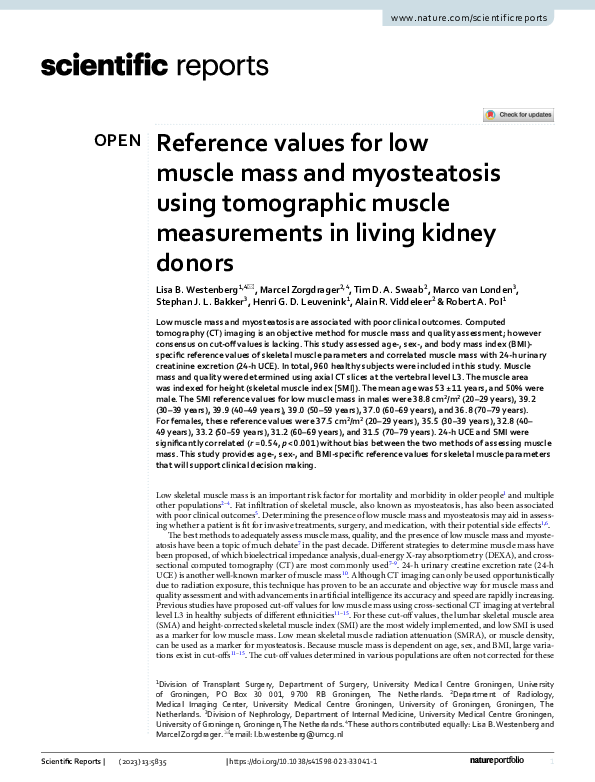 (PDF) Reference values for low muscle mass and myosteatosis using ...