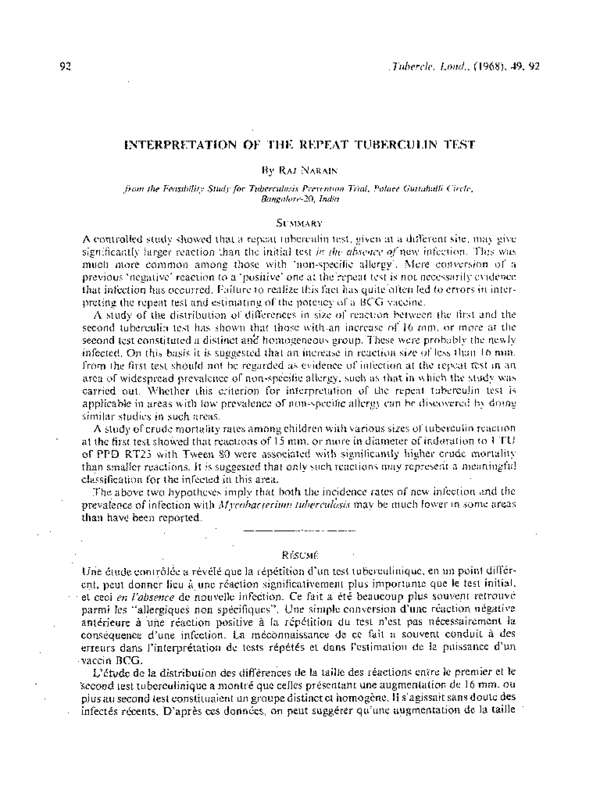 (PDF) Interpretation of the repeat tuberculin test